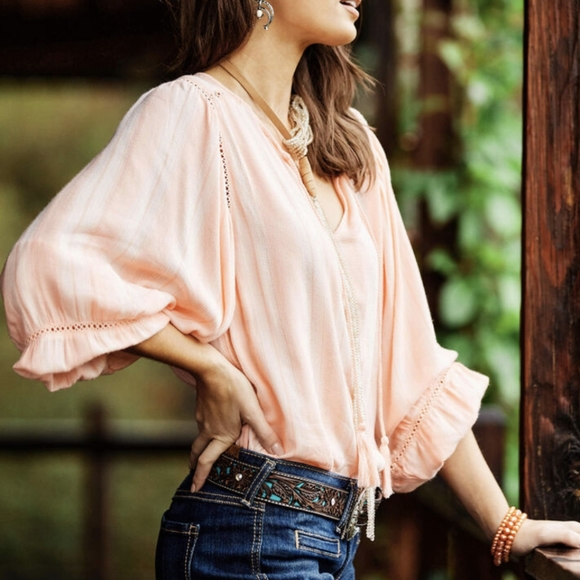 Ariat | Tops | Ariat Society Long Puff Sleeve Striped Boho Tassel ...